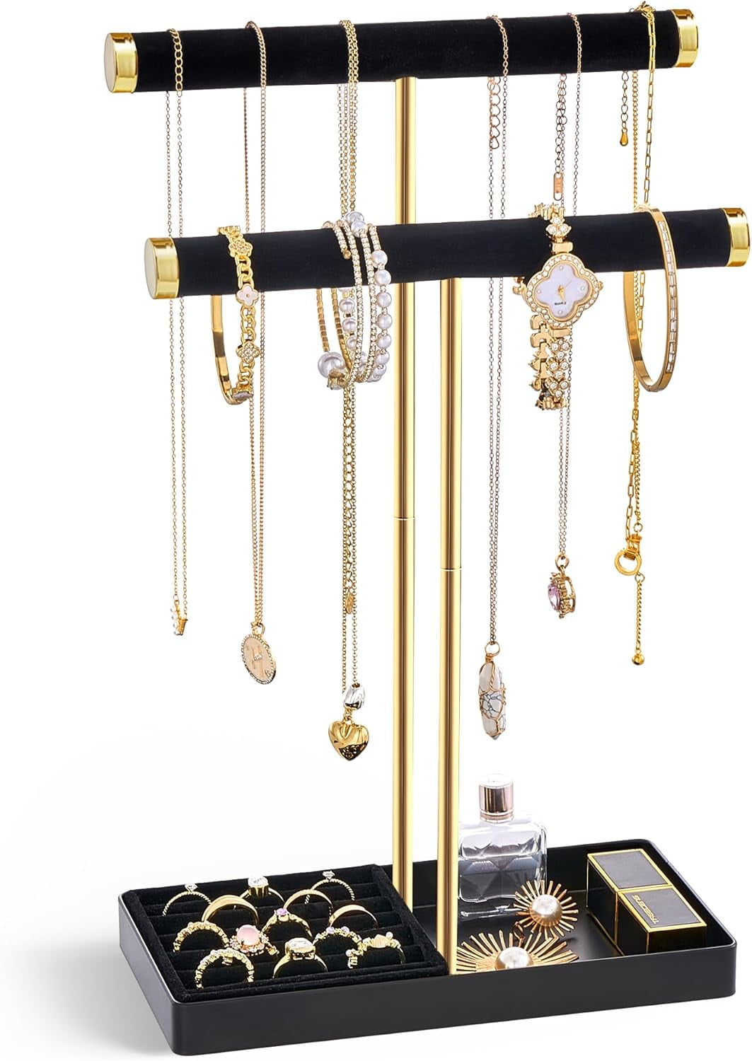 Bybiment 2- Necklace Holder Display, Velvet Wrapped Bracelet Stand with ...