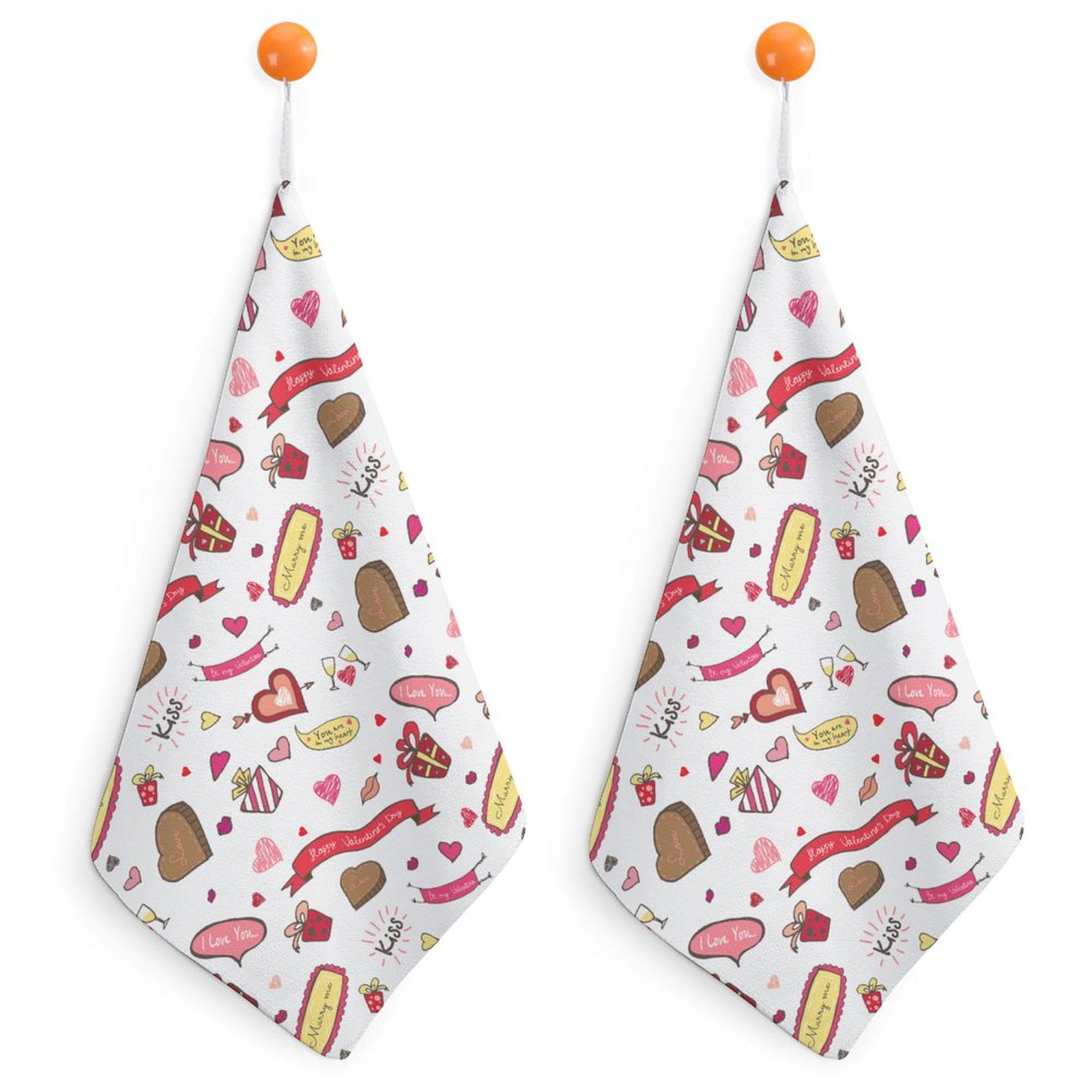 Bybiment 2 PCS Hand Towels with Hanging Loops, Hand Drawn Pattern ...