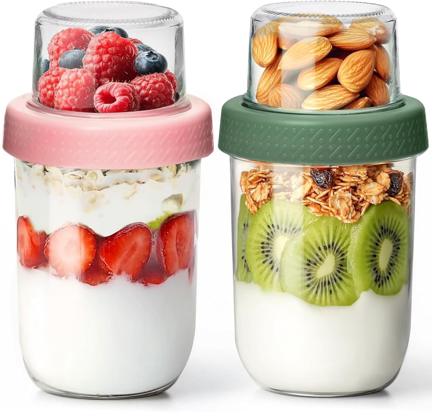 Bybiment 2 Pack 16 OZ Overnight Containers with , Dual-Layer Meal Prep ...