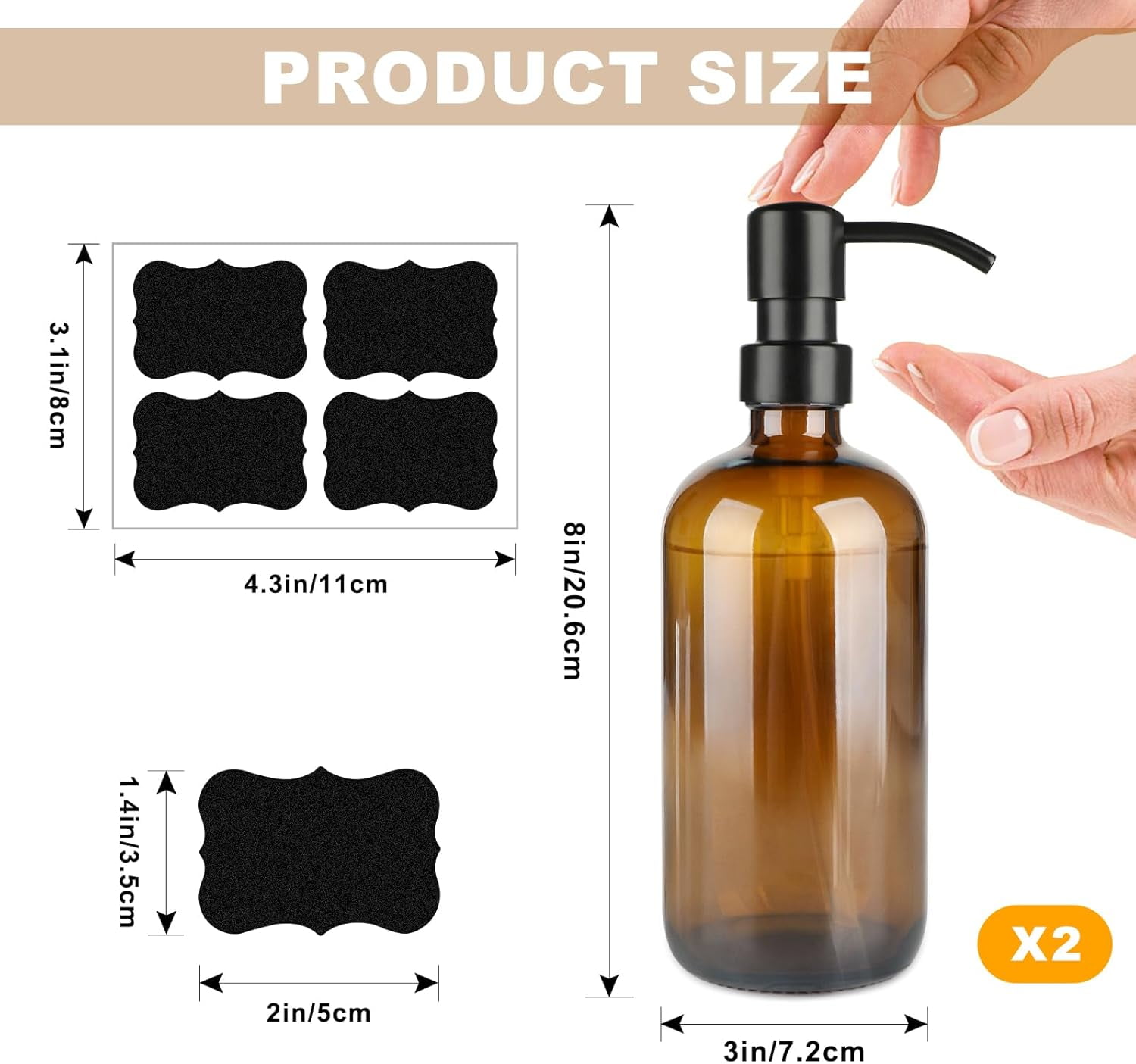 Bybiment 2-Pack Dispenser with Steel Pump, 16oz Refillable Hand ...