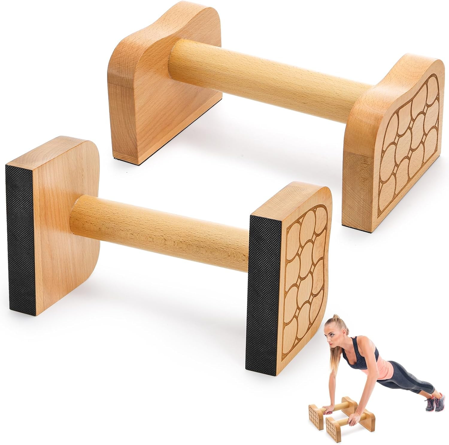 Bybiment 2 Pcs Wooden Parallettes Bars, Beech Wood Calisthenics Handle ...