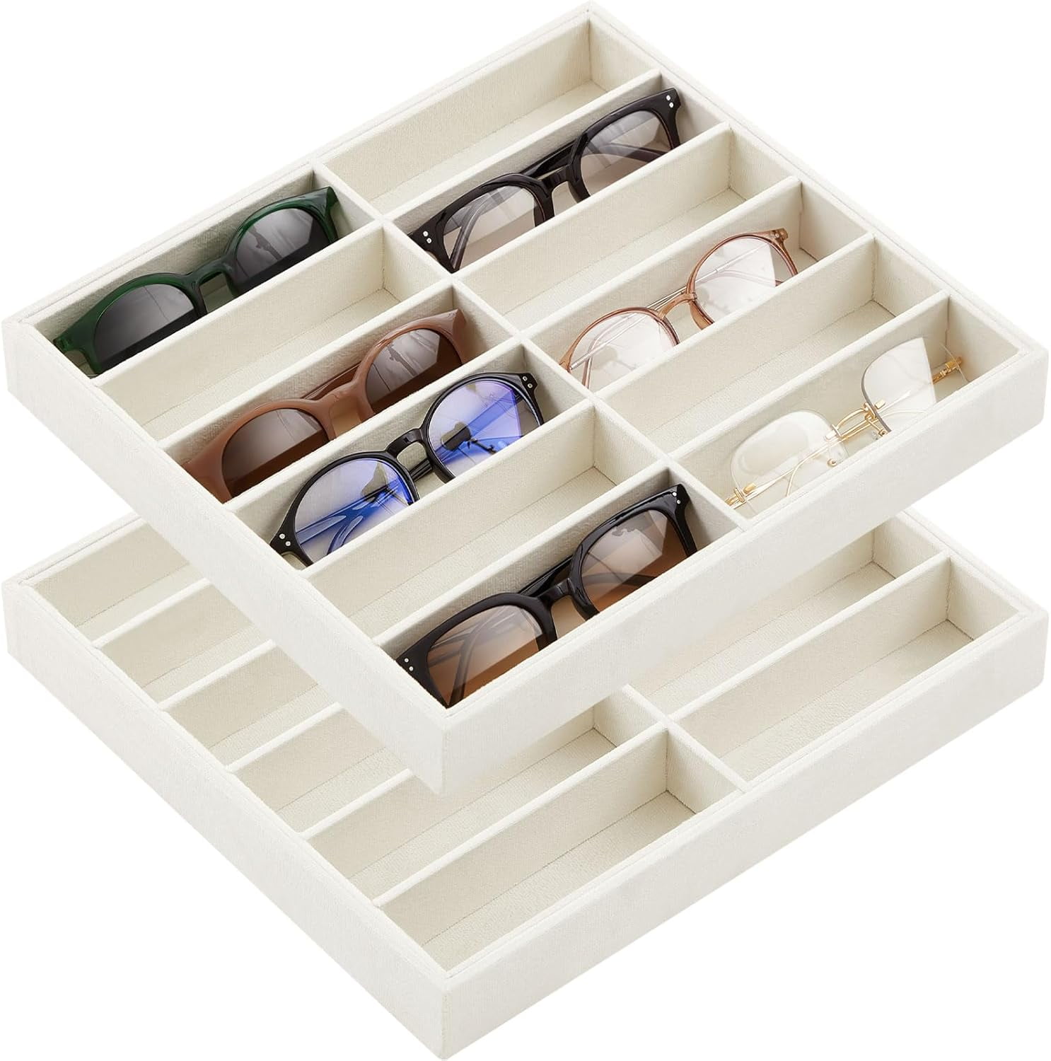 Bybiment 2-Piece Sunglass Organizer Trays, Stackable Glasses and ...
