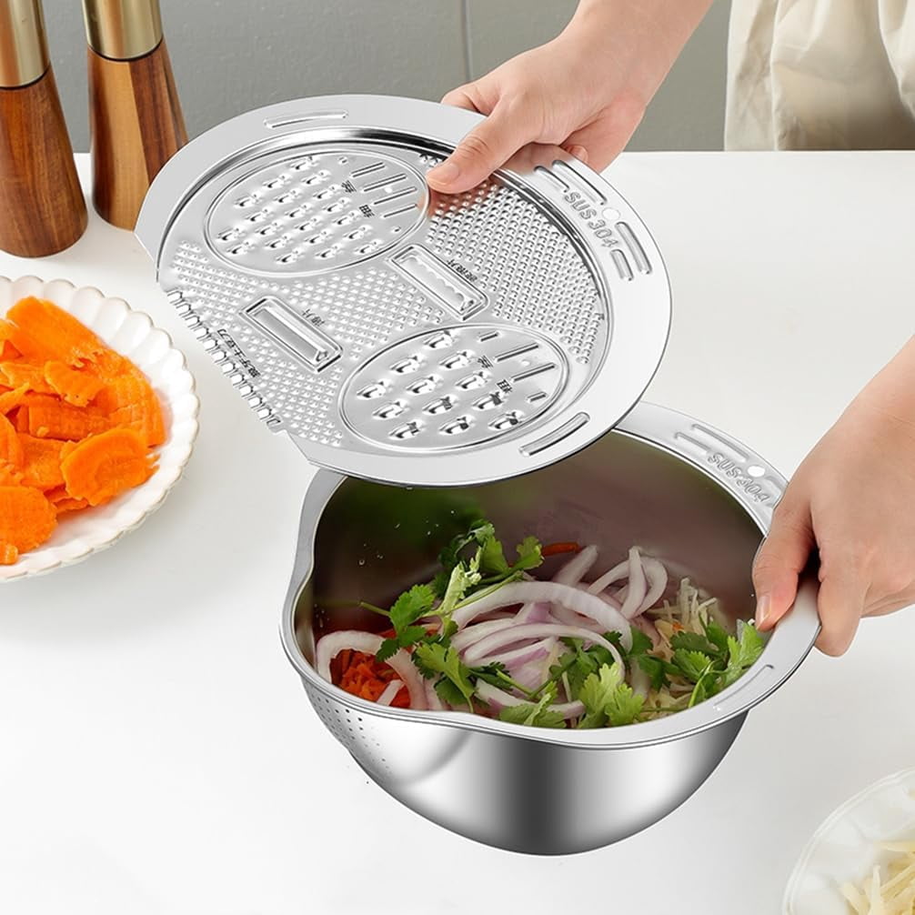 Bybiment 2 in 1 Grater Slicer Shredder with Colander Drain Bowl for ...