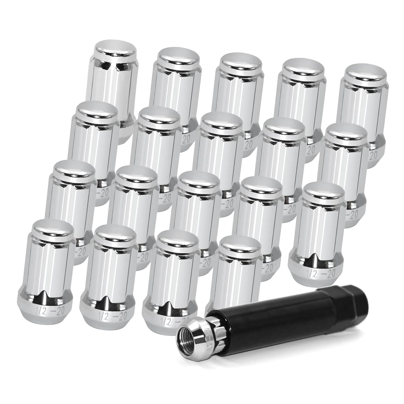 Bybiment 20 PCS 1/2-20 Chrome Lug Nuts, 1.35" Tall Hex Trailer Lug Nuts, 60 Degree Conical Seat ...