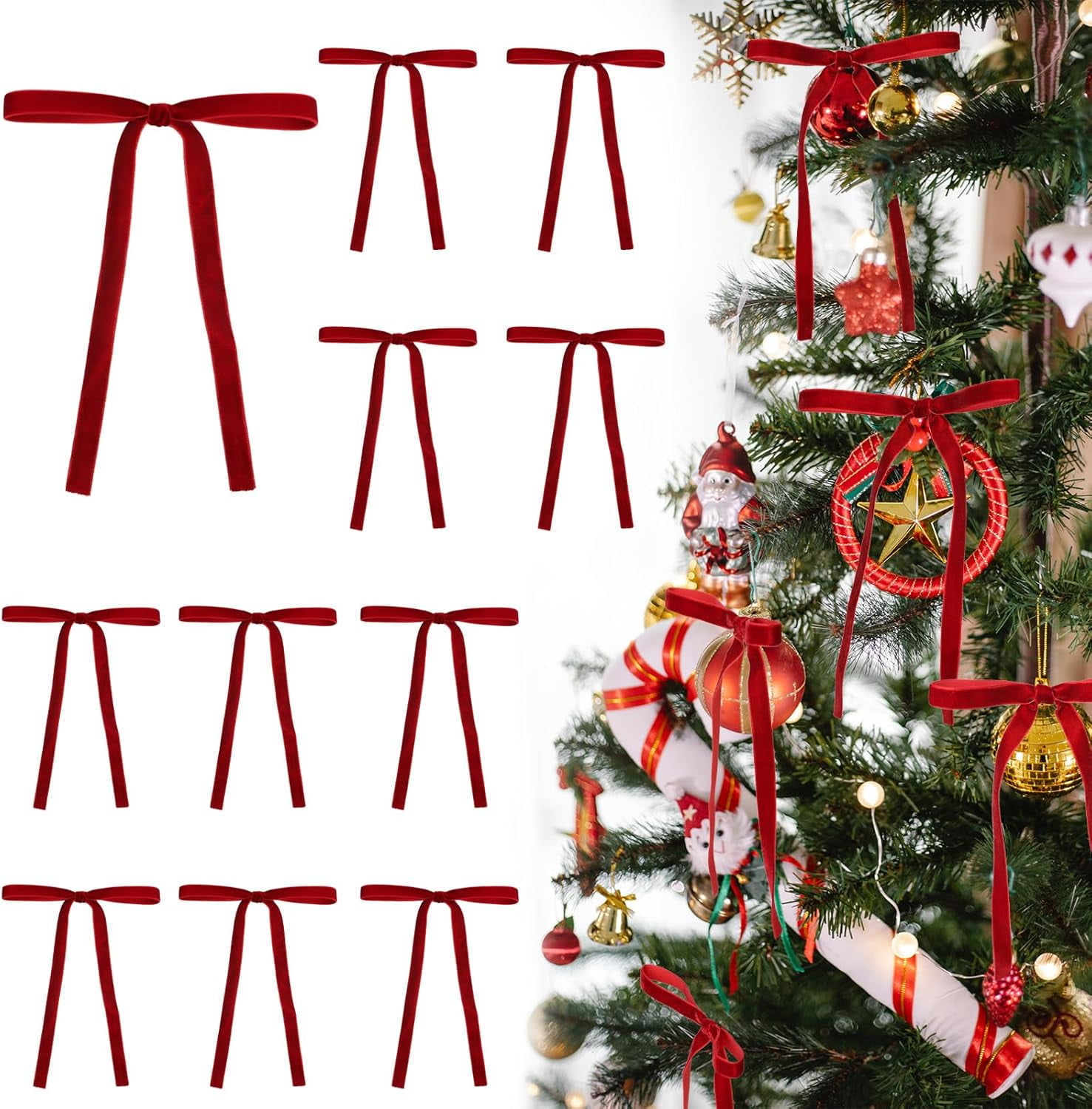 Bybiment 20 PCS Christmas Decor 5x7 inch Red Velvet Bows for Christmas ...