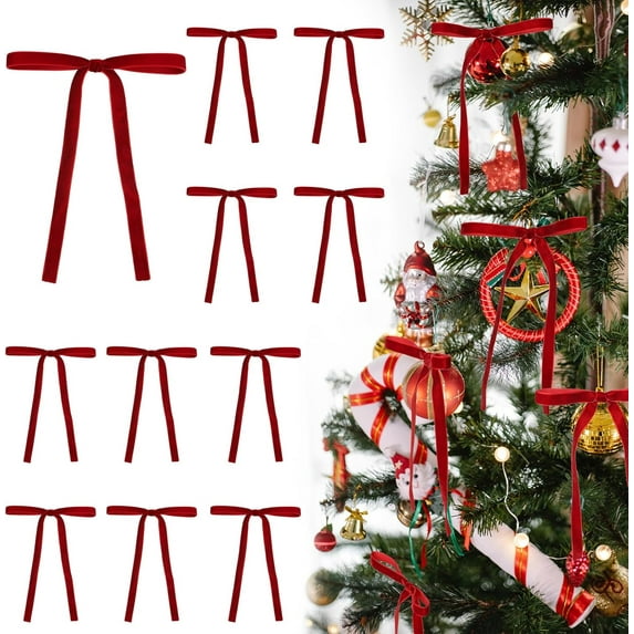 Bybiment 20 PCS Christmas Decor 5x7 inch Red Velvet Bows for Christmas ...