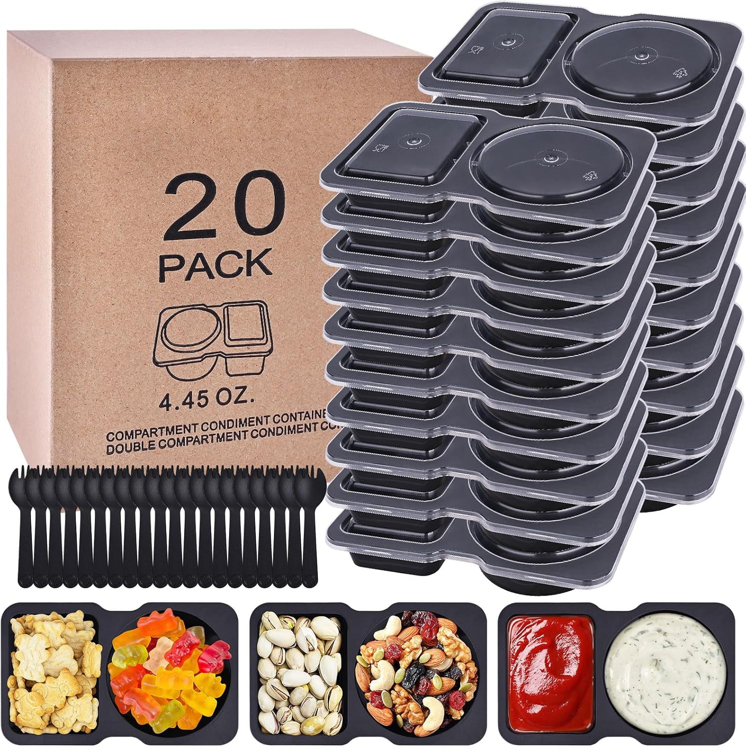 Bybiment 20 Pack Snack Containers with Dual Compartment Condiment Snack ...