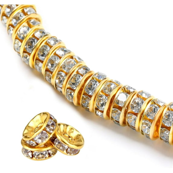 Bybiment 200 Pieces 8mm Rondelle Spacer Beads Plated Rhinestone Loose ...