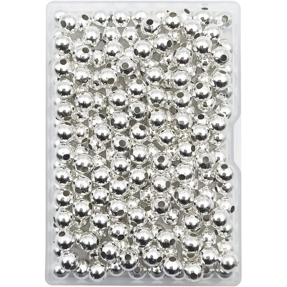 Bybiment 200 Pieces 8mm Silver Iron Metal Spacer Bead Round Loose Beads ...