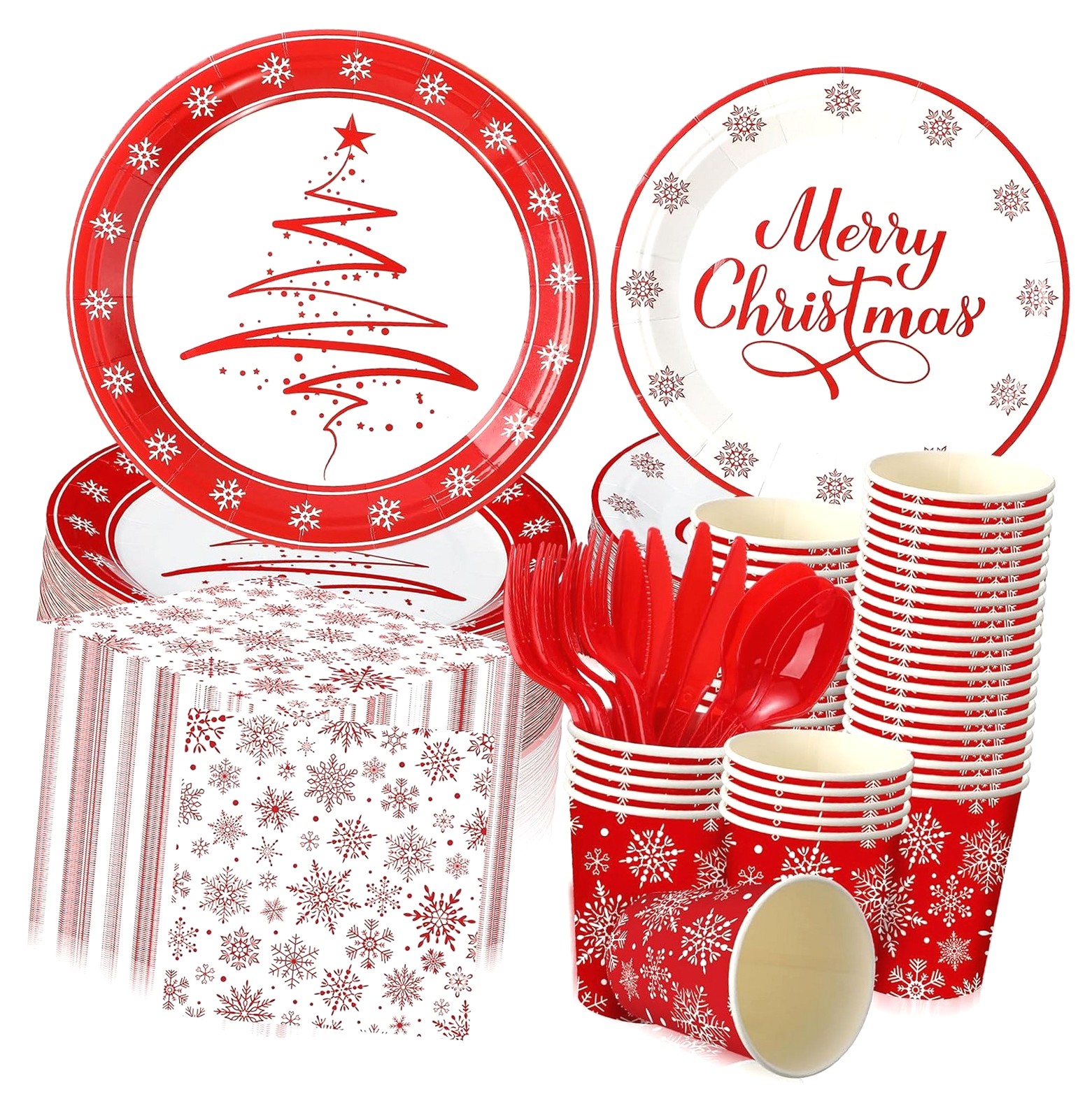 Bybiment 240 Pcs Christmas Paper Plates and Napkins Serve 30 Guests ...