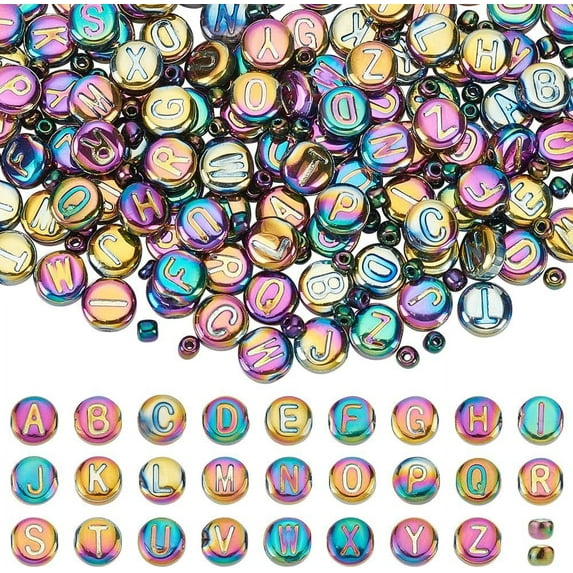 Bybiment 244pcs Letter Beads 10mm Flat Round Alphabet Rondelles ...