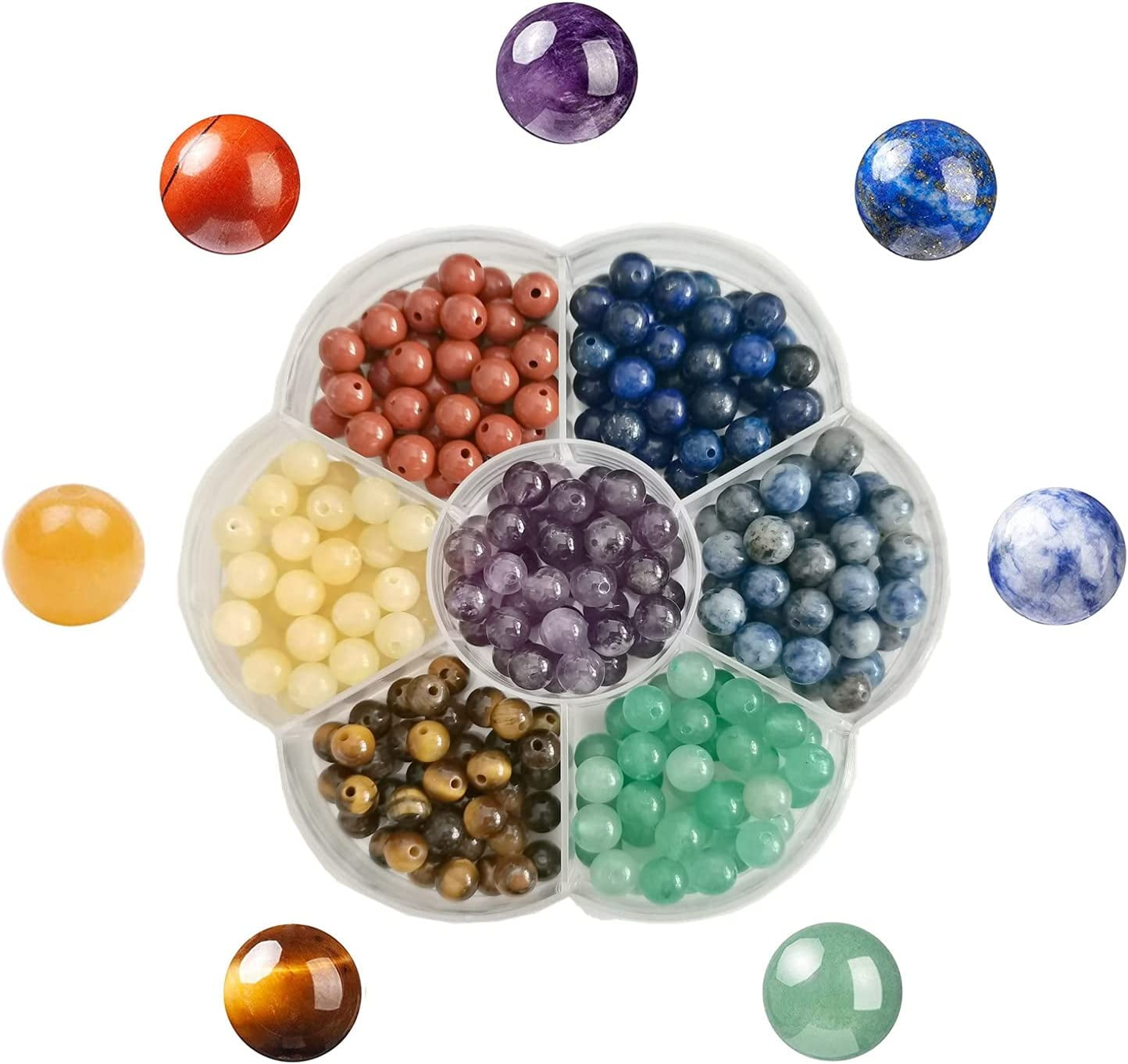 Bybiment 280pcs 6mm 7 Chakra Round Stone Beads Smooth Crystals Loose ...