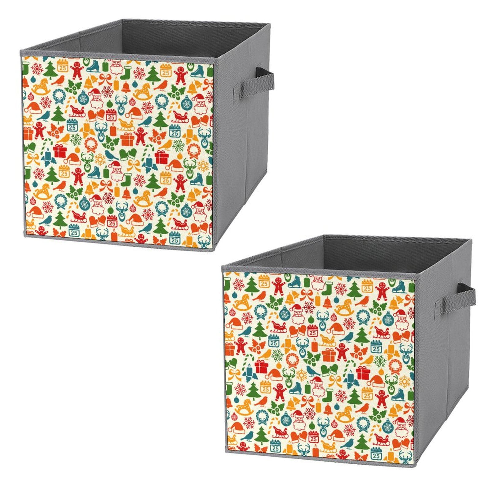 Bybiment 2pcs Fabric Storage Cubes Christmas Colorful Elements Cube Storage Bins With Handle