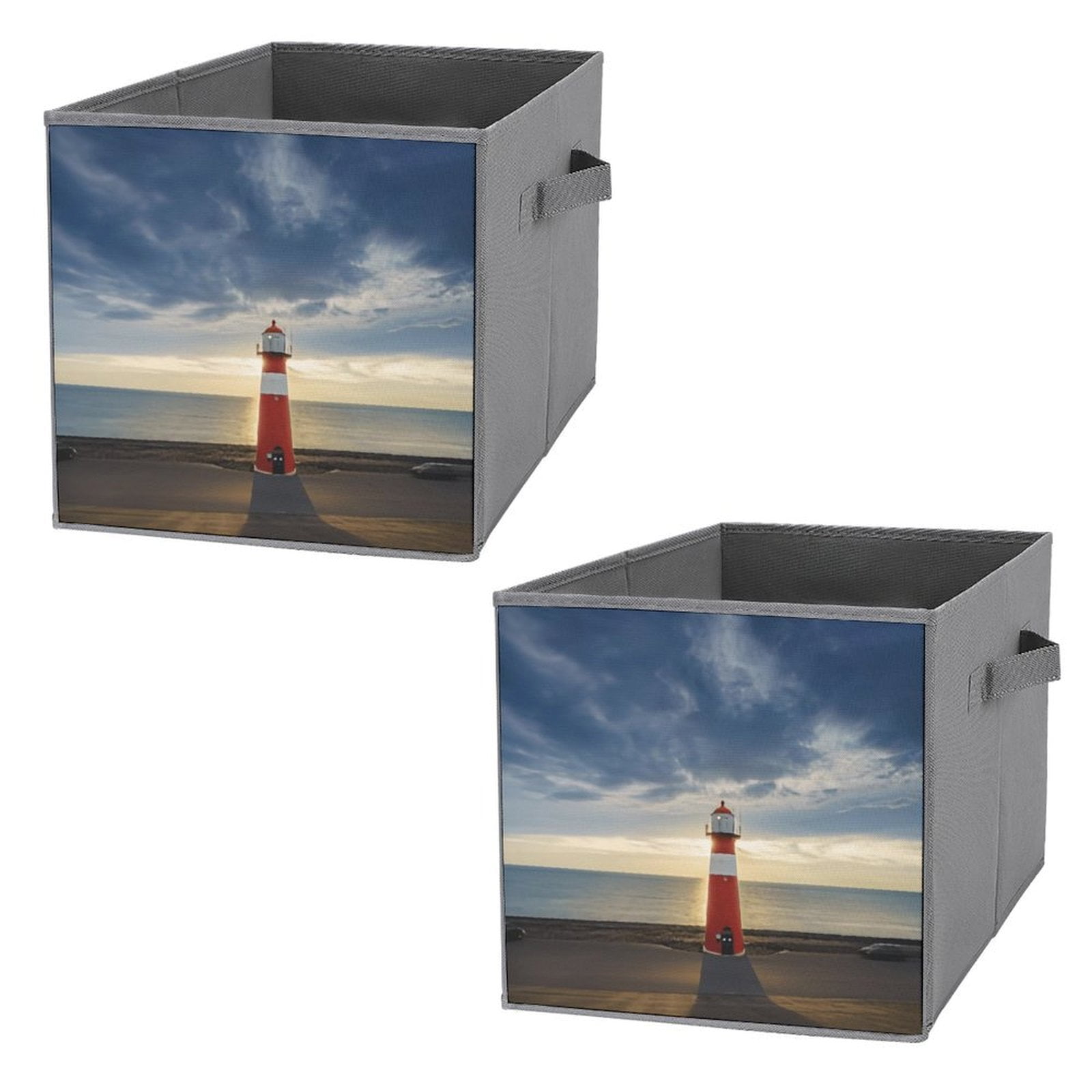 Bybiment 2PCS Fabric Storage Cubes, Lighthouse Pattern Cube Storage ...