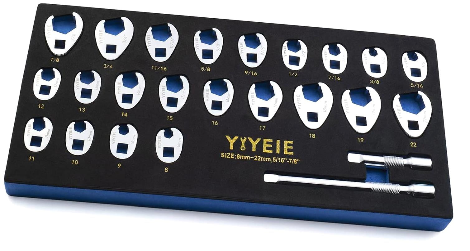 Bybiment 3/8" Drive Crows Foot Wrench Collection, 24-Piece Flare Nut ...