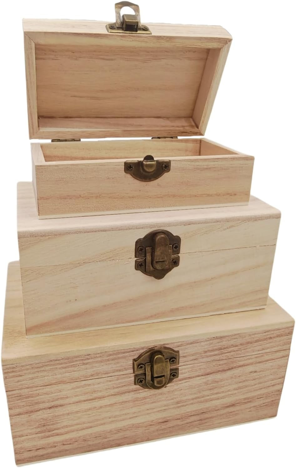 Bybiment 3 Pack Unfinished Rectangular Wooden Boxes,3 Size Small Wood ...
