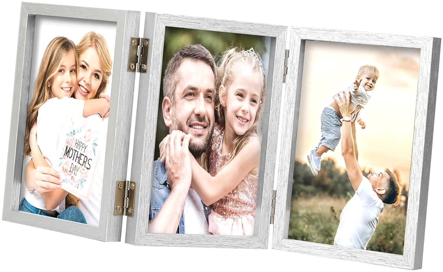 Bybiment 3 Picture Frame 5x7 Silver Triple Hinged MDF Wood with Opening ...