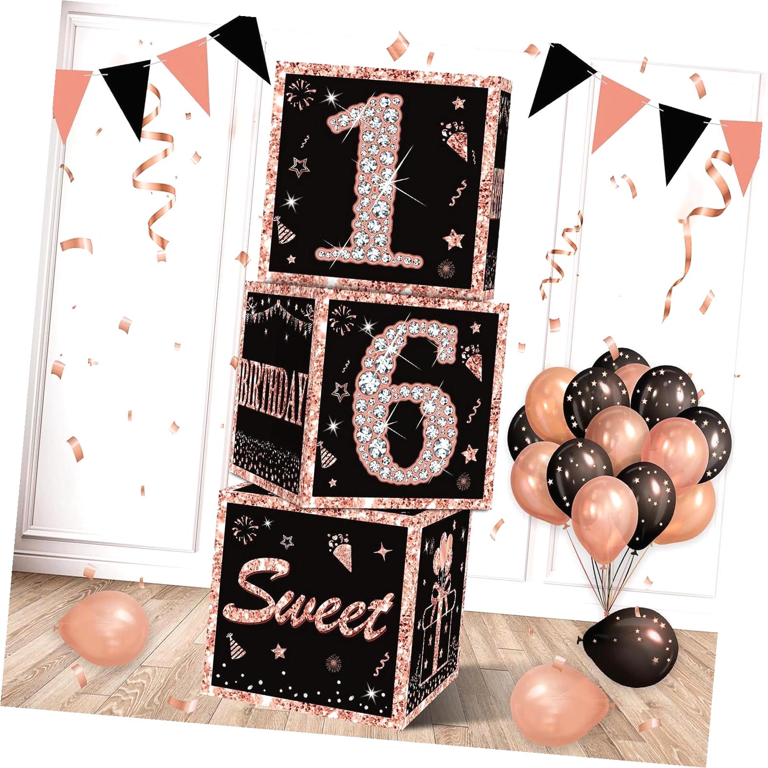 Bybiment 3-Piece 16th Birthday Decoration Boxes for Girls, Featuring ...