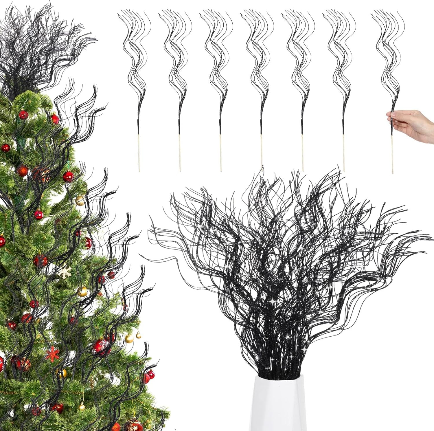 Bybiment 30 Pcs Inch Christmas Glitter Curly Ting Ting Branches Sticks ...