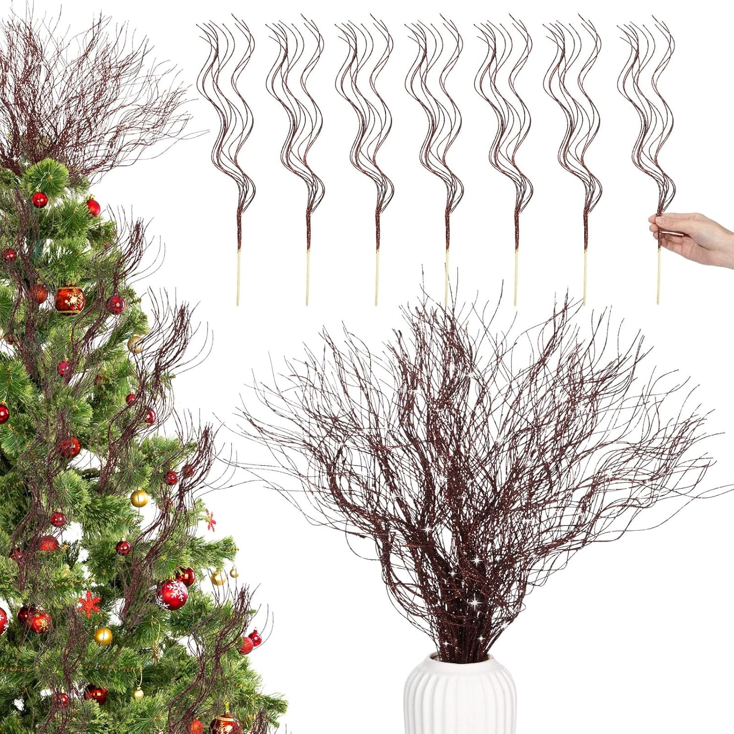 Bybiment 30 Pcs Inch Christmas Glitter Curly Ting Ting Branches Sticks ...