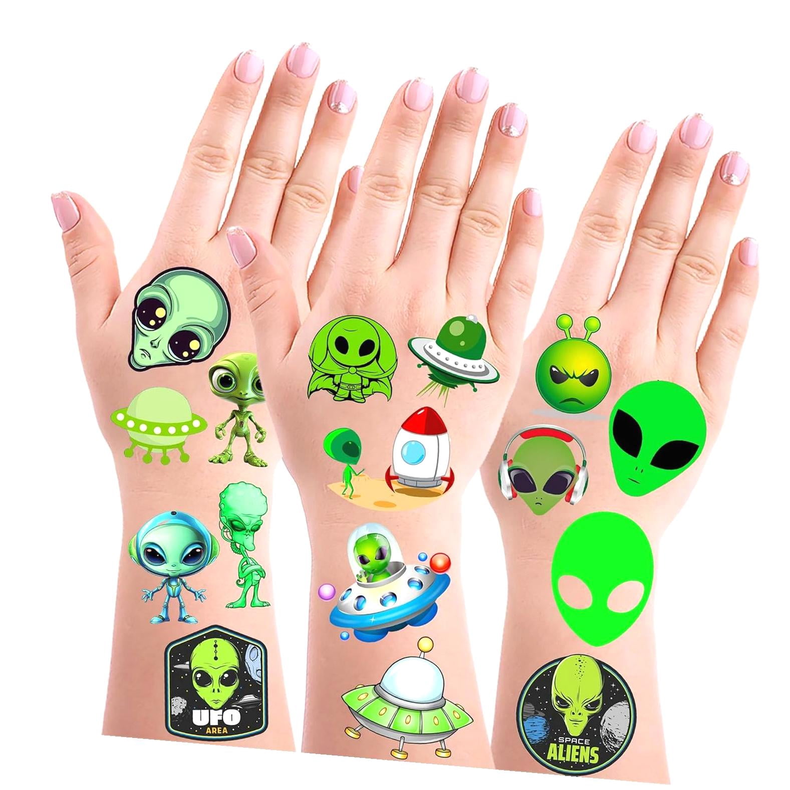 Bybiment 300 Alien Theme Temporary Tattoo Stickers, Ideal for UFO Space ...