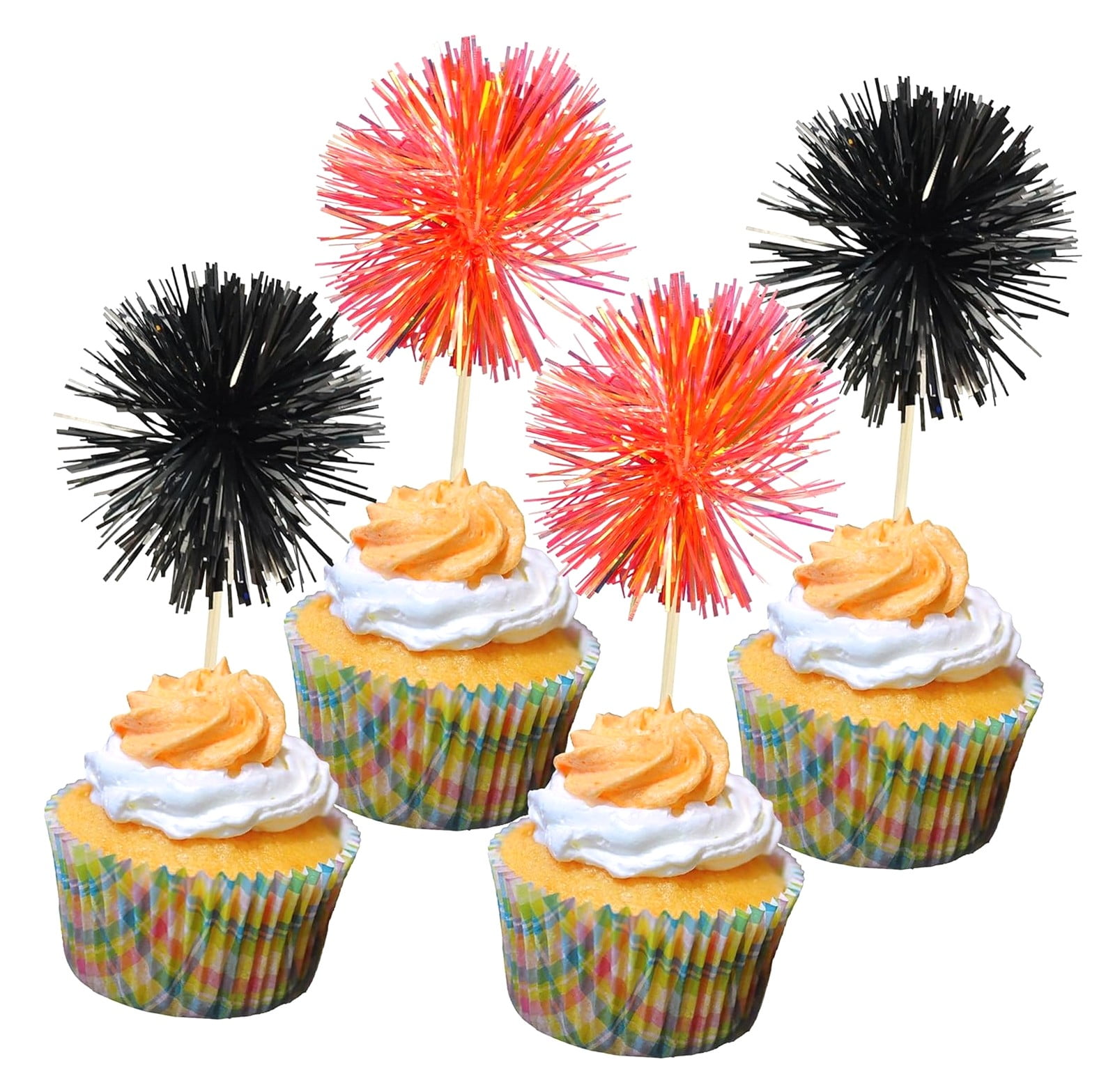 Bybiment 30Pcs Foil Firework Cupcake Toppers Sparkle Tinsel Cake ...