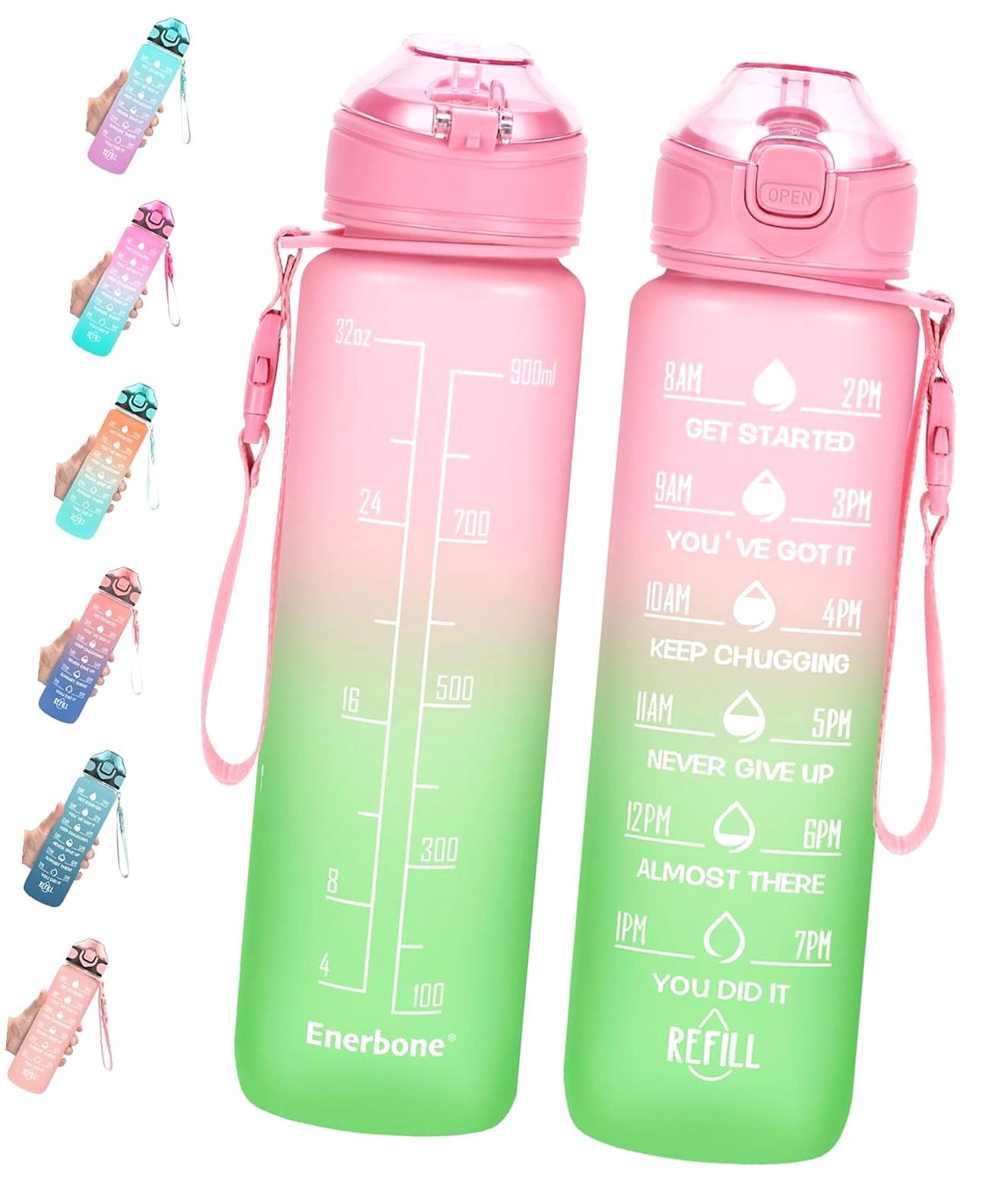 Bybiment 32 oz Hydration Bottle with Drink Time Indicators and Straw ...