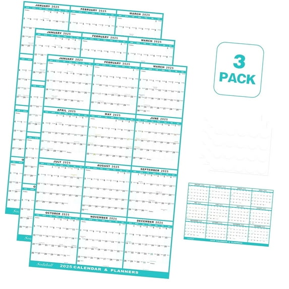 Bybiment 3pcs 24" 36" 2026 Wall Calendar, Folded Wet Wall Calendar 12 ...