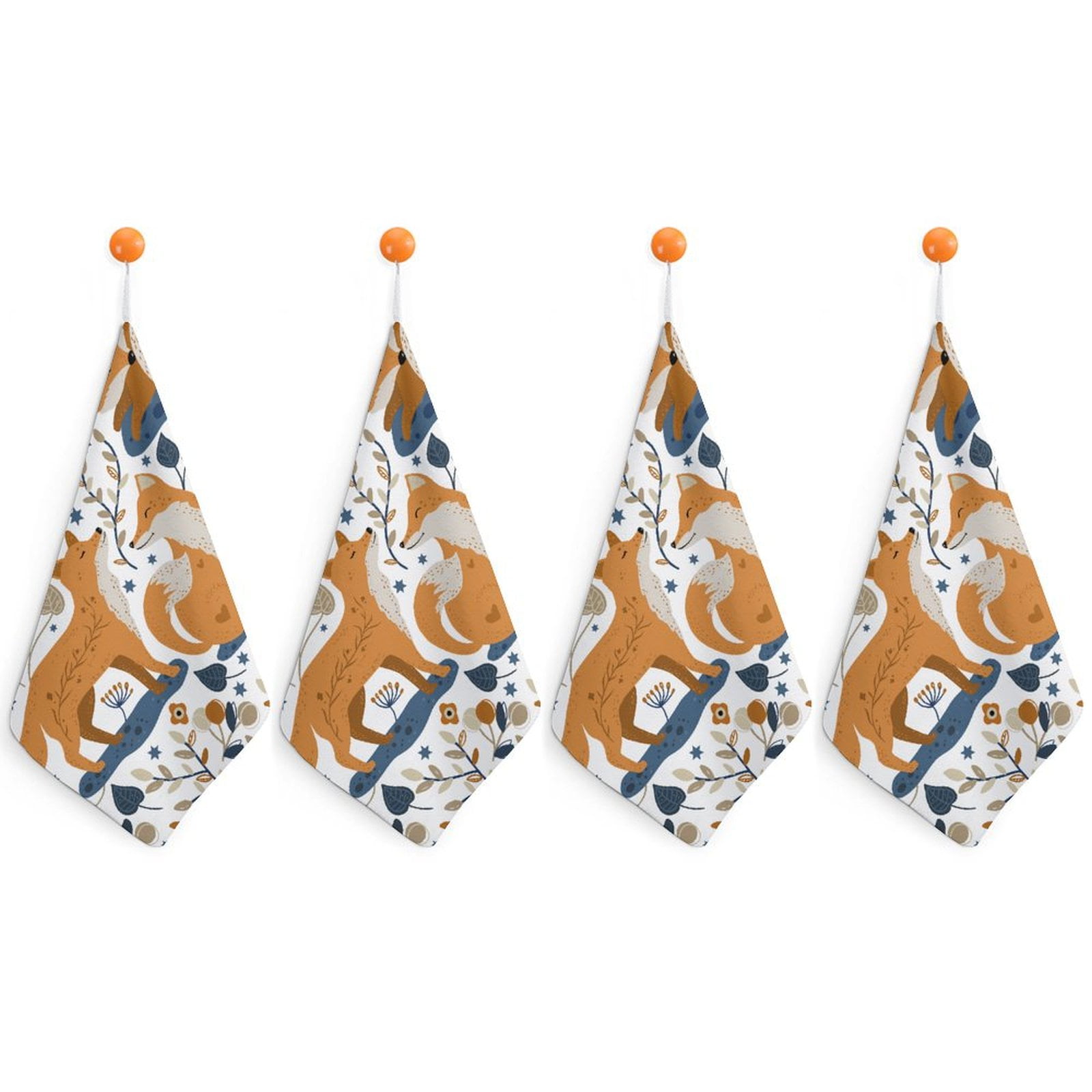 Bybiment 4 PCS Hand Towels with Hanging Loops, Nordic Scandinavian Fox ...