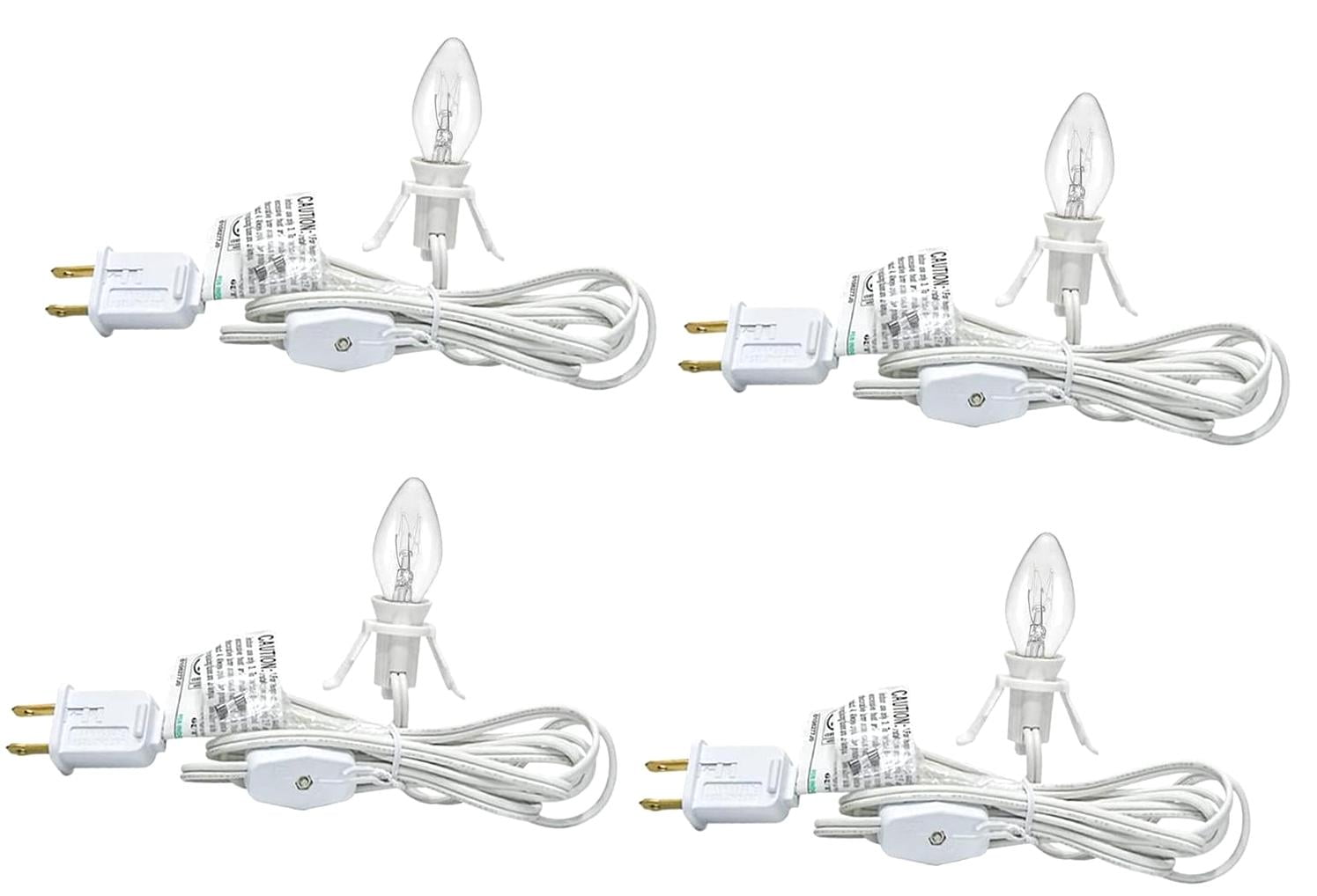 Bybiment 4 Packs of Light Cord with Bulb, 6ft UL Certified White Cord ...