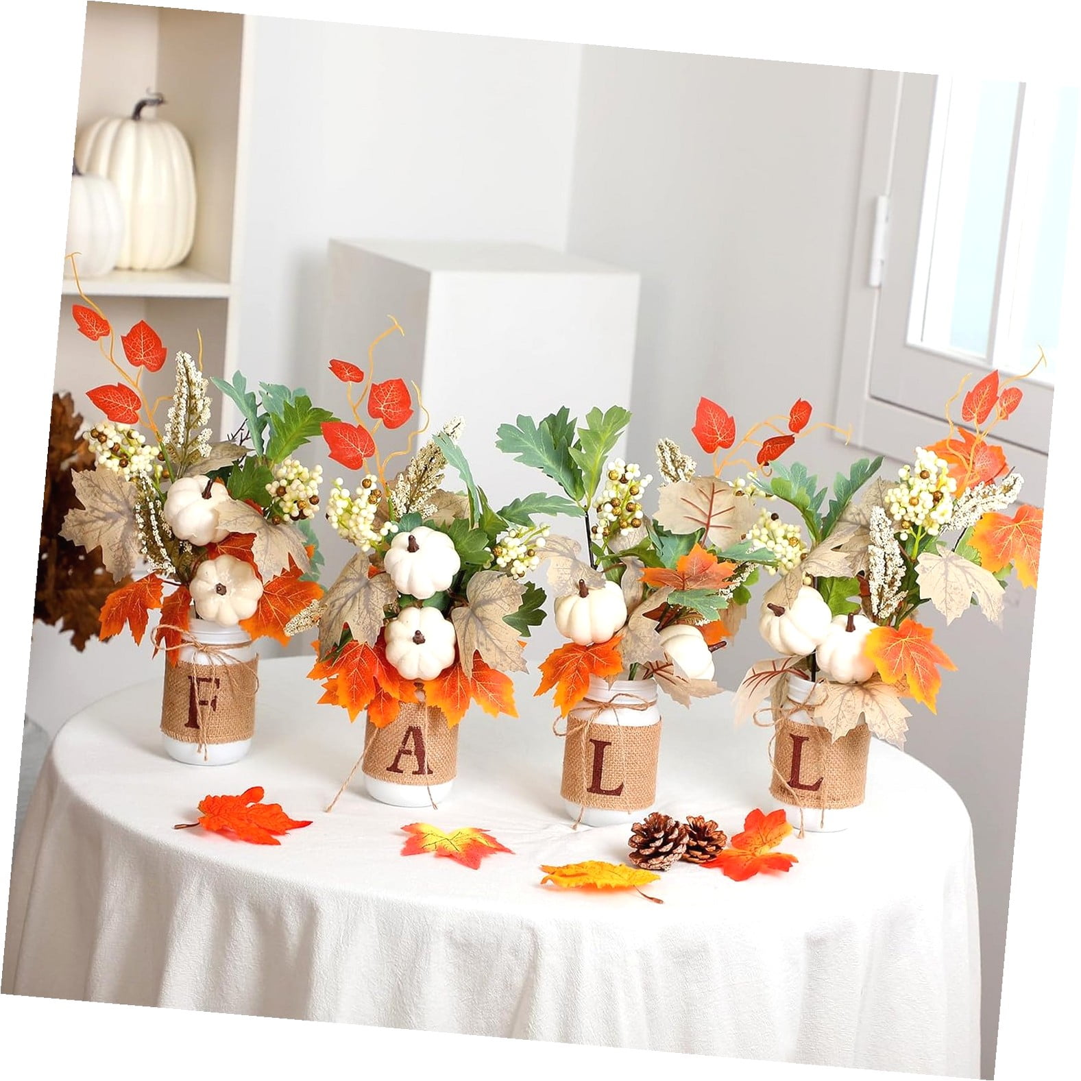 Bybiment 4 Pieces Fall Thanksgiving Decor Autumn Pumpkin Centerpiece ...