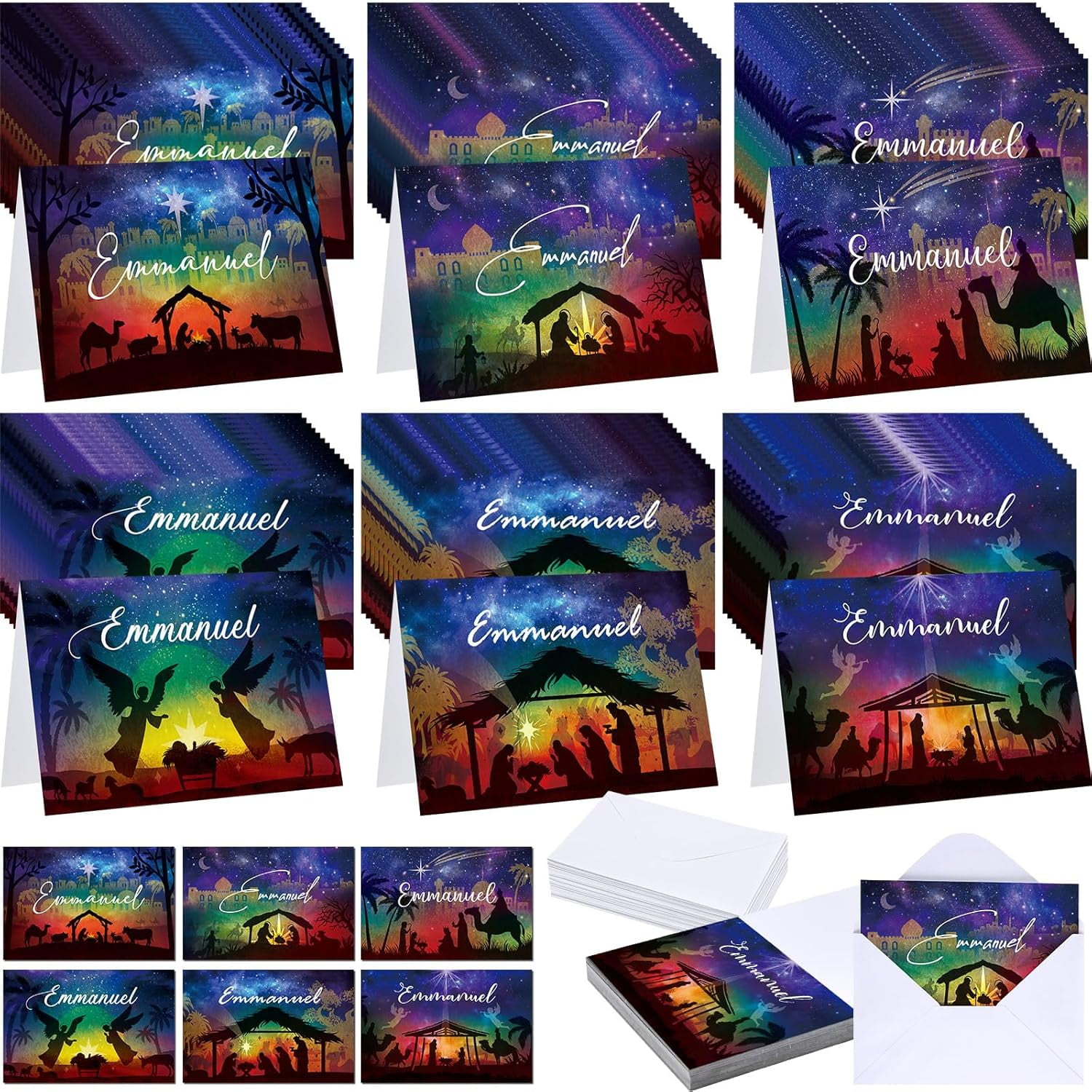 Bybiment 48 Set Nativity Christmas Card Emmanuel with Envelope Bulk ...