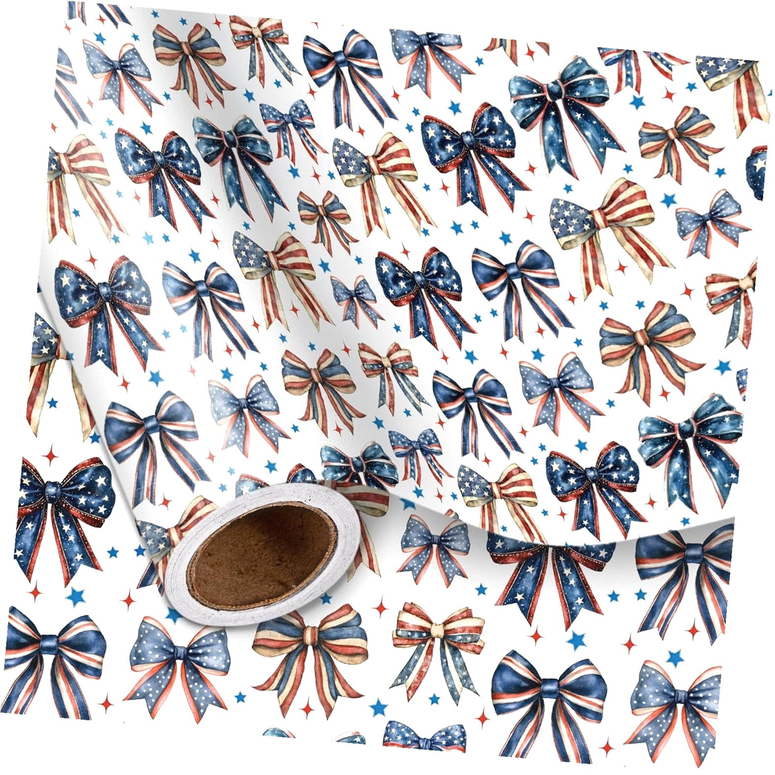 Bybiment 4th of July Bow Paper Roll, Bold USA Stars Stripes, Red, White ...