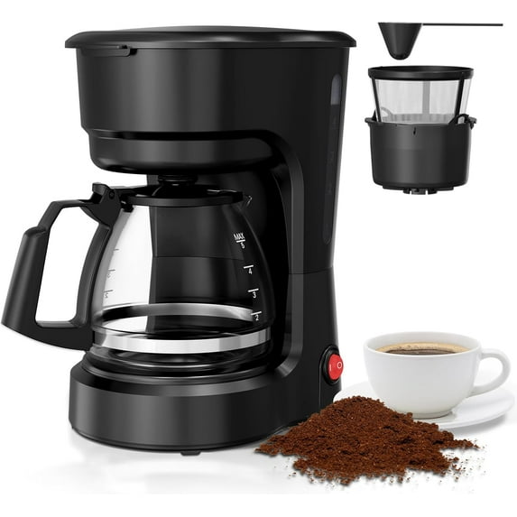 Bybiment 5-Cup Programmable Coffee Maker, Small Drip Coffee Machine with Carafe, Keep Warm ...