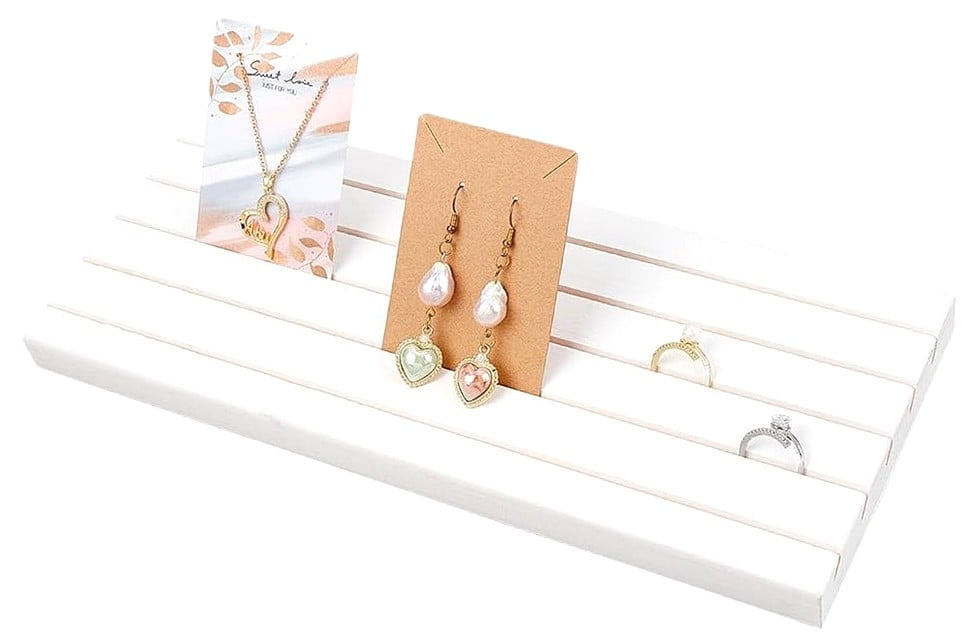 Bybiment 5 Slots Wooden Card Display Stand, White Jewelry Organizer ...