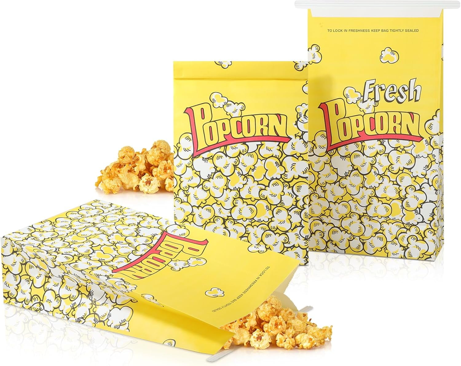 Bybiment 50 Pack Paper Popcorn Food Bags 11.4x6.1x3.1 Inch Bakery ...