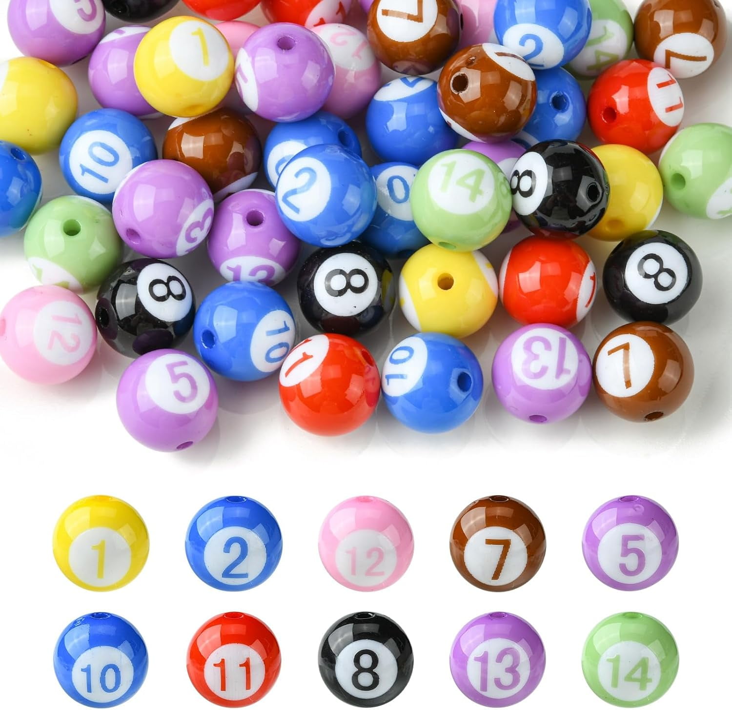 Bybiment 50 Pcs Chunky Acrylic Beads Round Printed Number Scoring Bead ...