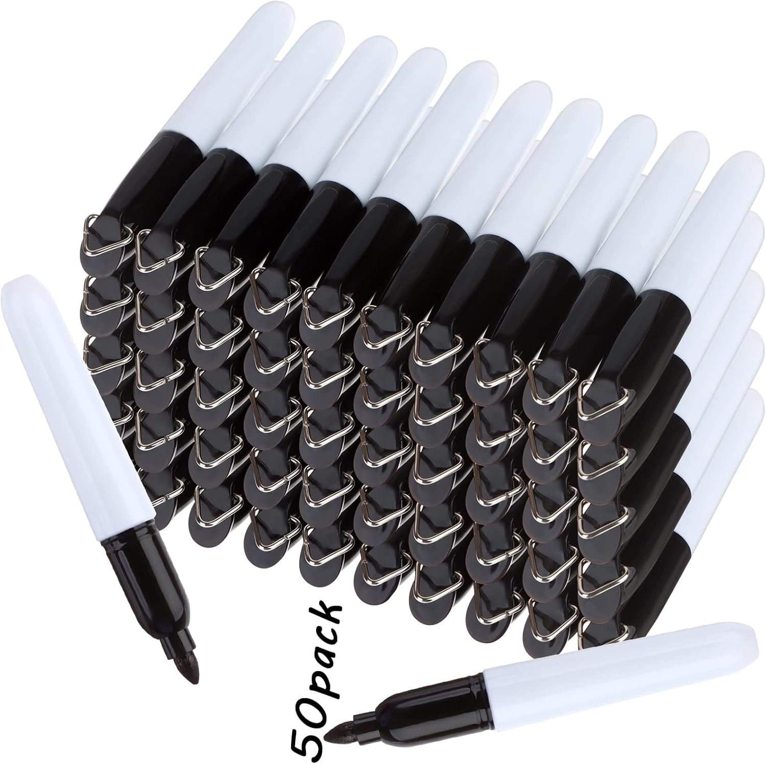 Bybiment 50 Piece Permanent Markers with Clips, Marker Pen Ink with ...