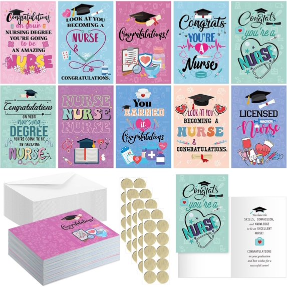 Bybiment 50 Sets Nursing Degree Graduation Congratulations Greeting ...