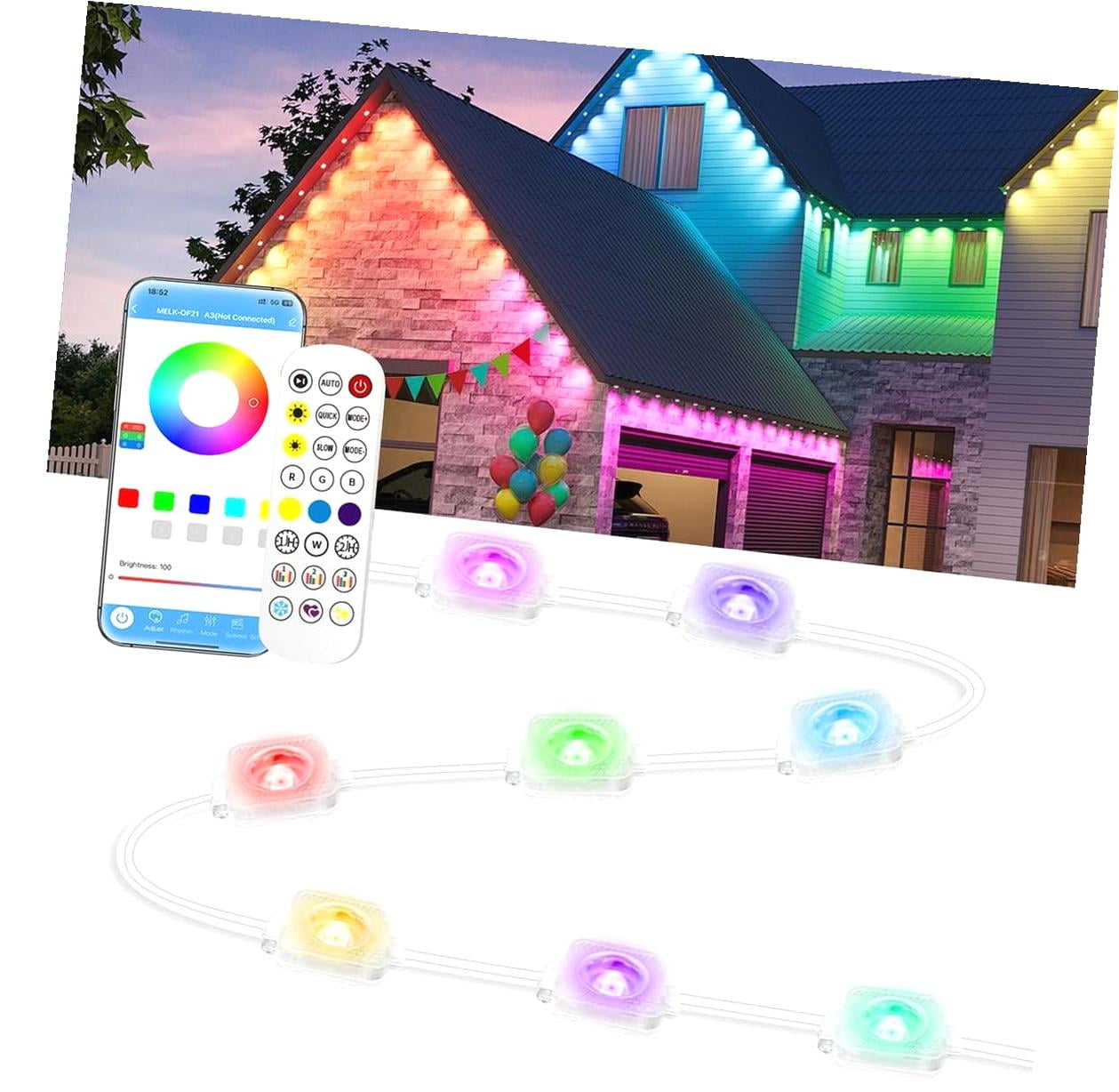 Bybiment 50FT Smart RGB+ Eaves Lights, App/Remote Controlled, Featuring ...