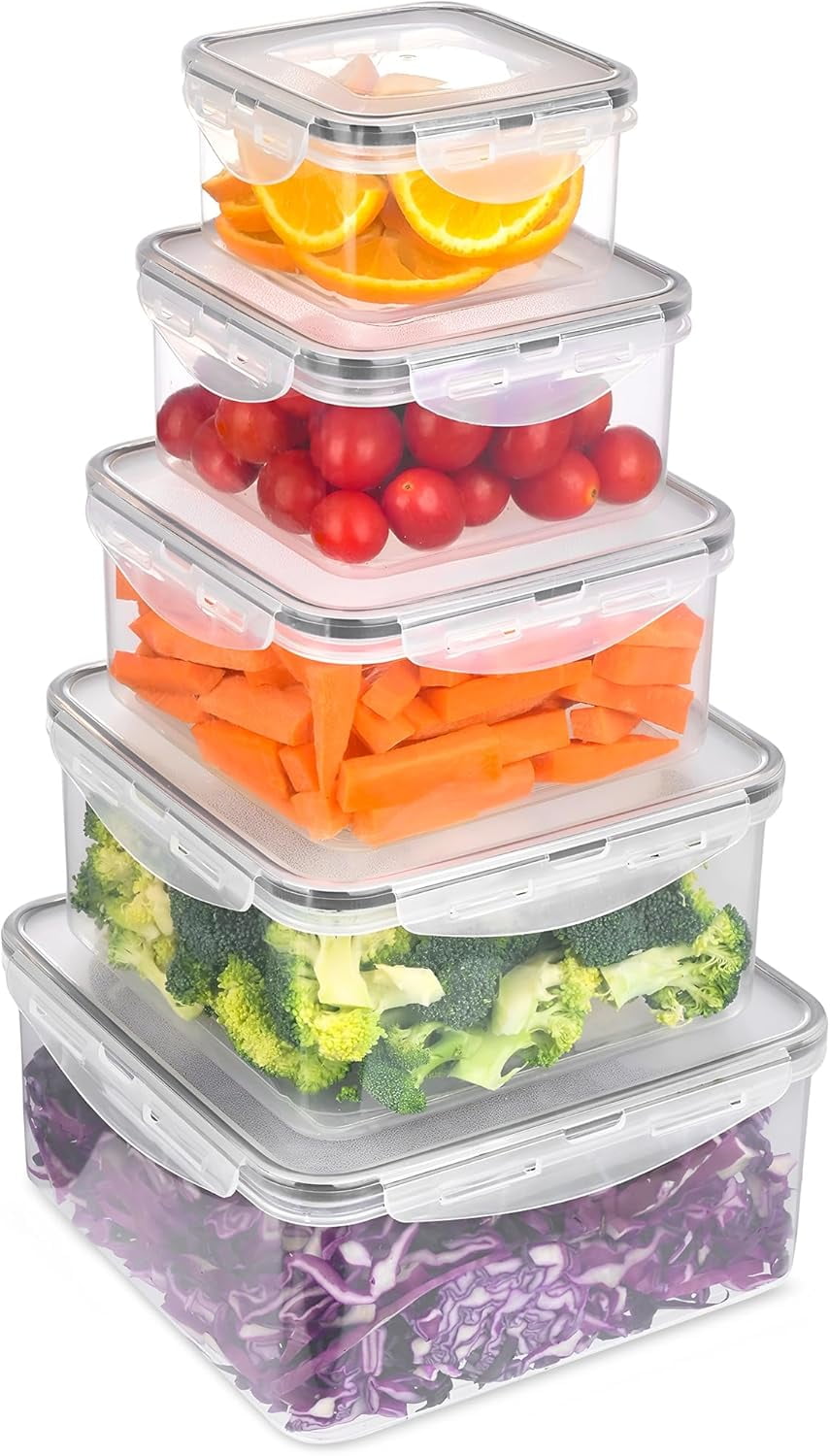 Bybiment 5pc Containers with , Airtight Leakproof Plastic Meal Prep ...