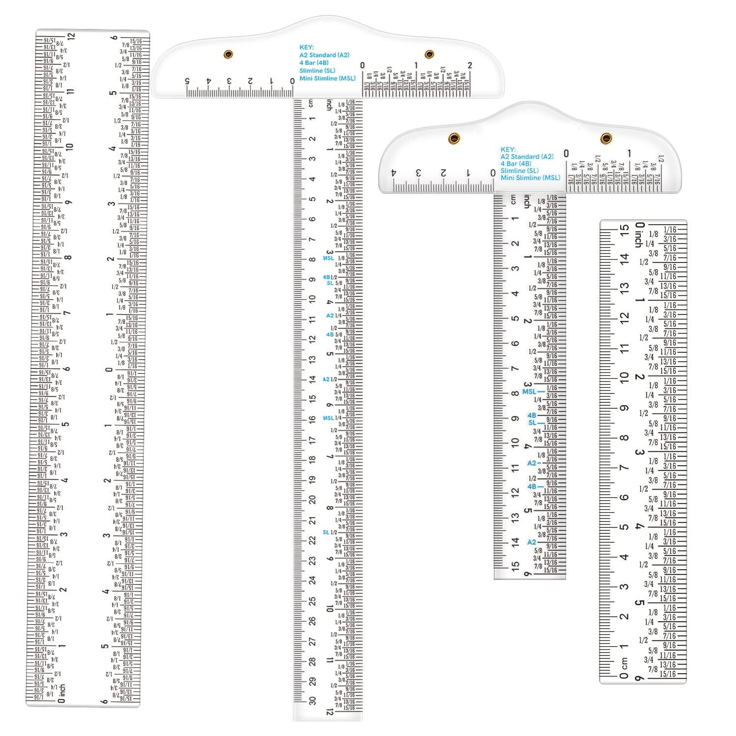Bybiment 6''/12 '' Acrylic Clear Rulers Square Ruler, inches and Metric Zero-Centering, Square ...
