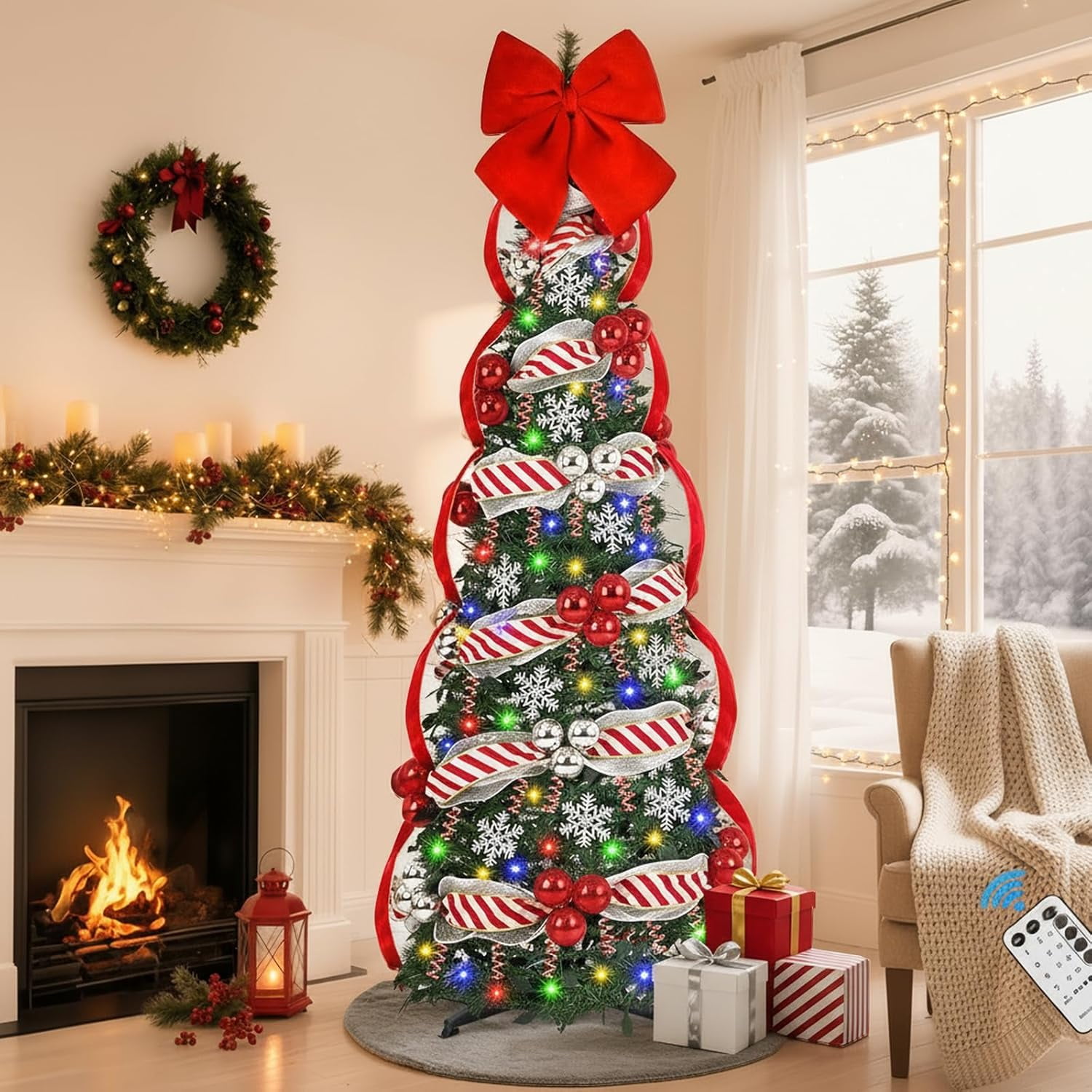 Bybiment 6 FT Christmas Tree with Lights, Artificial Collapsible ...