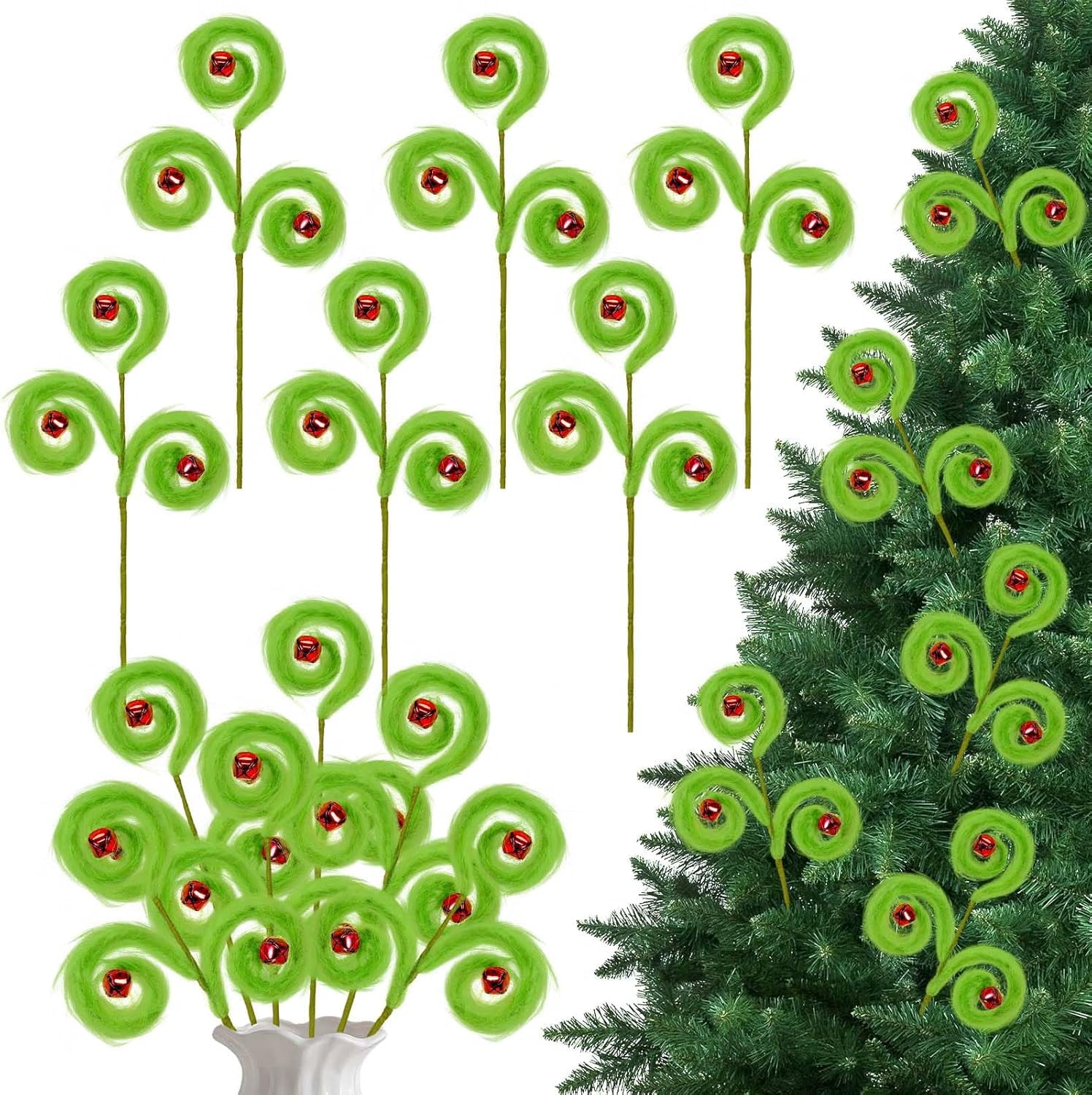 Bybiment 6 PCS Furry Christmas Tree Picks, inch Spiral Curly Sprays ...