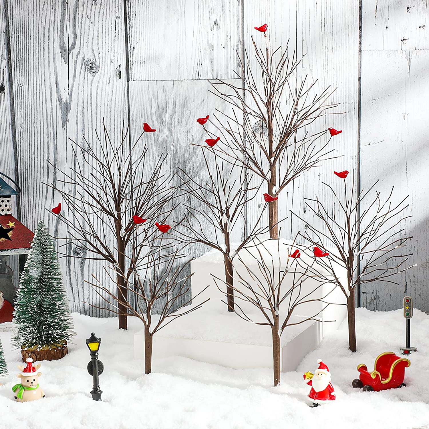 Bybiment 6 Pieces Trees Set,Snow Covered Bare ,Artificial Christmas ...