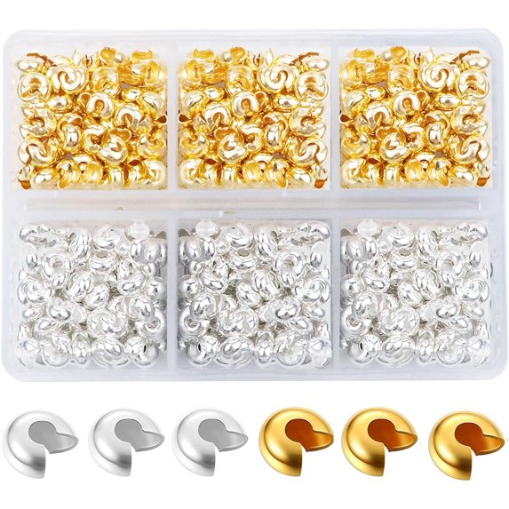 Bybiment 600 Pieces Crimp Bead Covers 4mm Open Half Round Crimp Bead ...