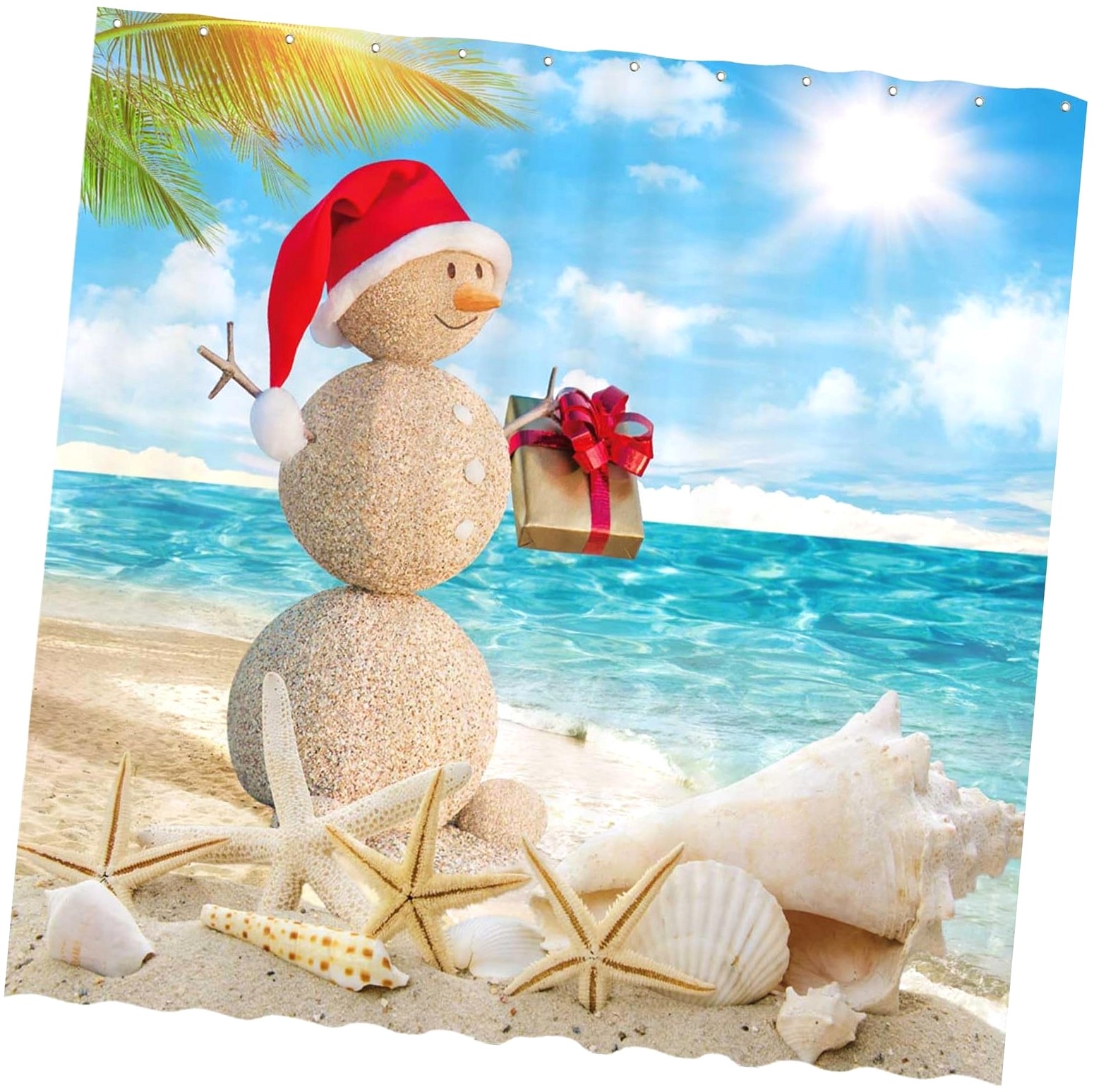 Bybiment 72" 72" Christmas Snowman Shower Curtain Beach Themed Sandy Snowman Funny Xmas Winter ...