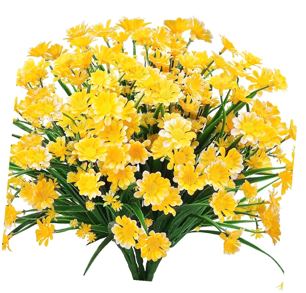 Bybiment 8 Bundles Artificial Daisies UV Resistant Fake Greenery Faux ...