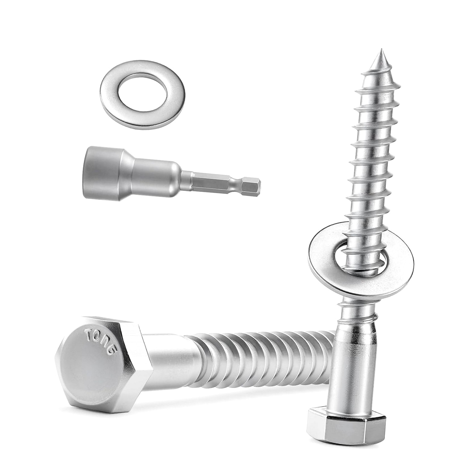Bybiment 8 Sets 3/8 inch 3 inch Hex Lag Screws Bolts with Flat Washers ...
