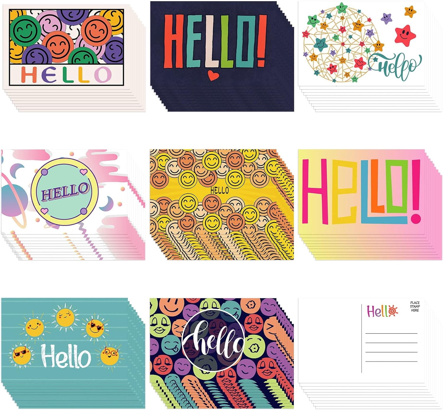 Bybiment 80 Pack Hello Postcards Hello Blank Note for All Hello Design ...